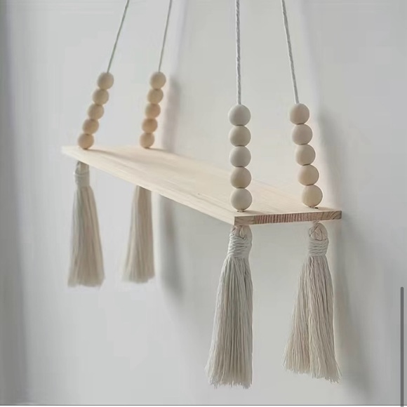 Wall Decor | Nwt Macrame Bohemian Wood Beaded Shelf | Poshmark